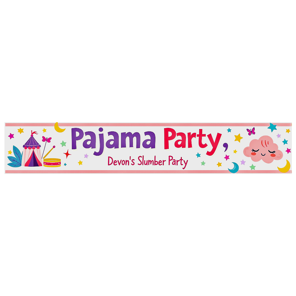 Cute Themed Pajama Party Banner with Tent Cloud Stars Butterflies ...