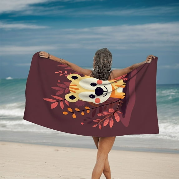 Cute Tiger Cub Bath Towel - Colorful Leaves & Intricate Egg Design ...