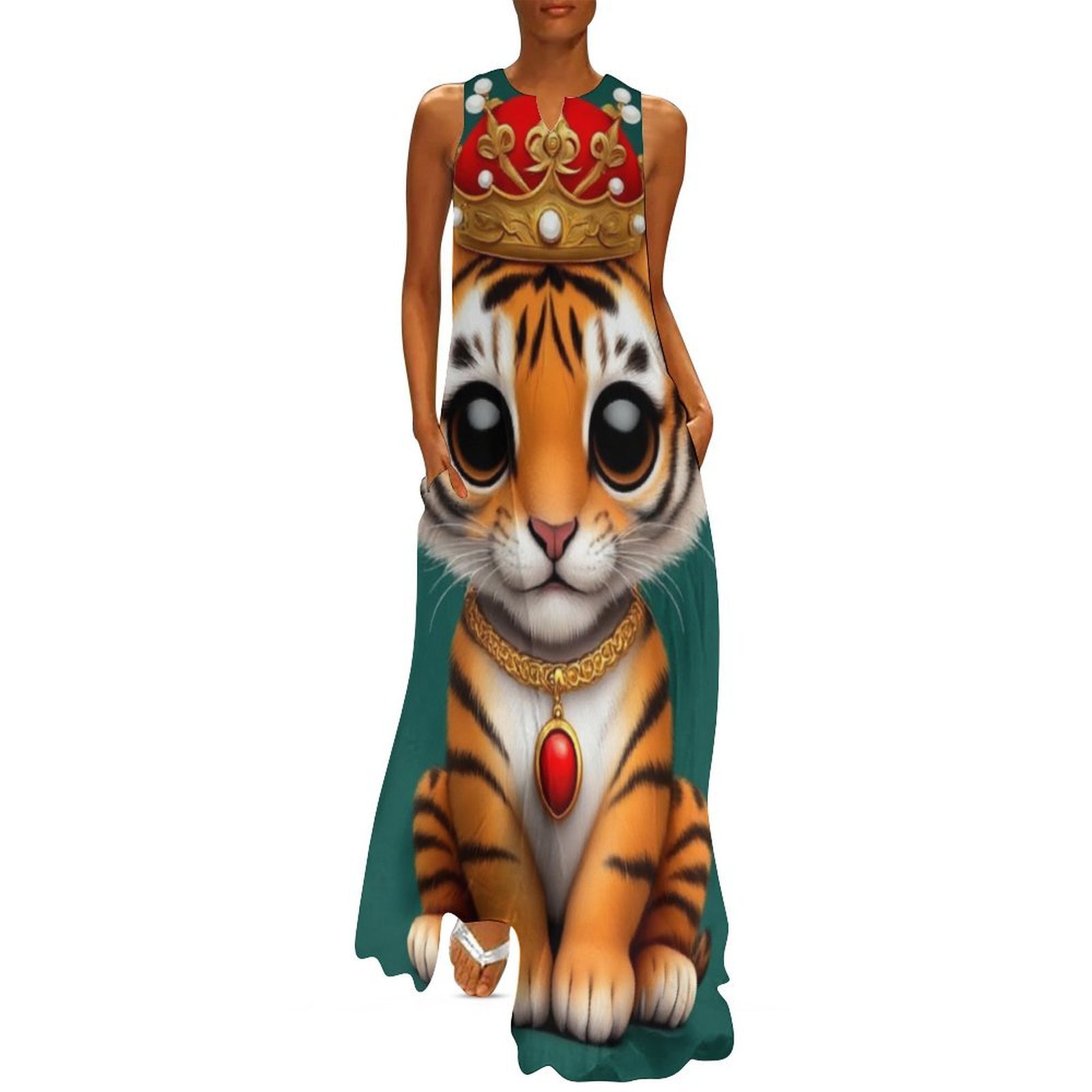 Cute Tiger Cub with Crown Long Dress dress women summer dress for women ...