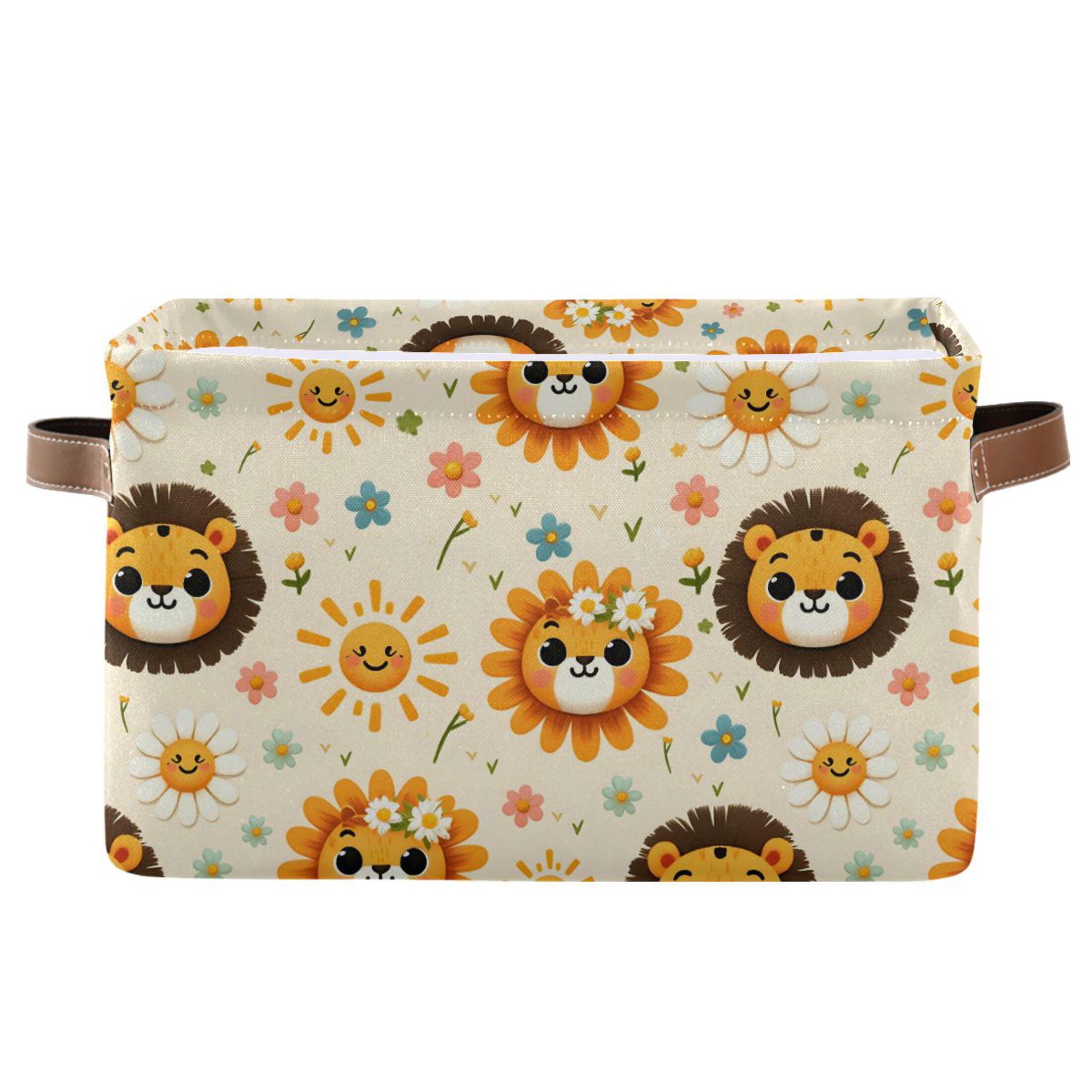 Cute Tiger Face and Lion Face Storage Bins with Handle Fabric Organizer ...