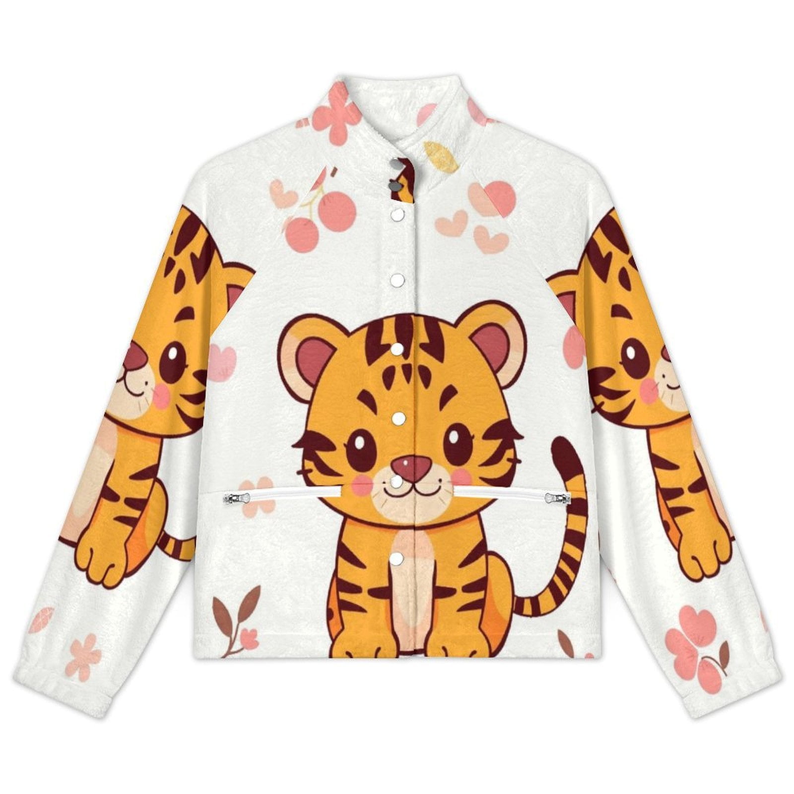 Cute Tiger Floral Pattern Warm Plush Jacket Women Autumn Winter Long ...