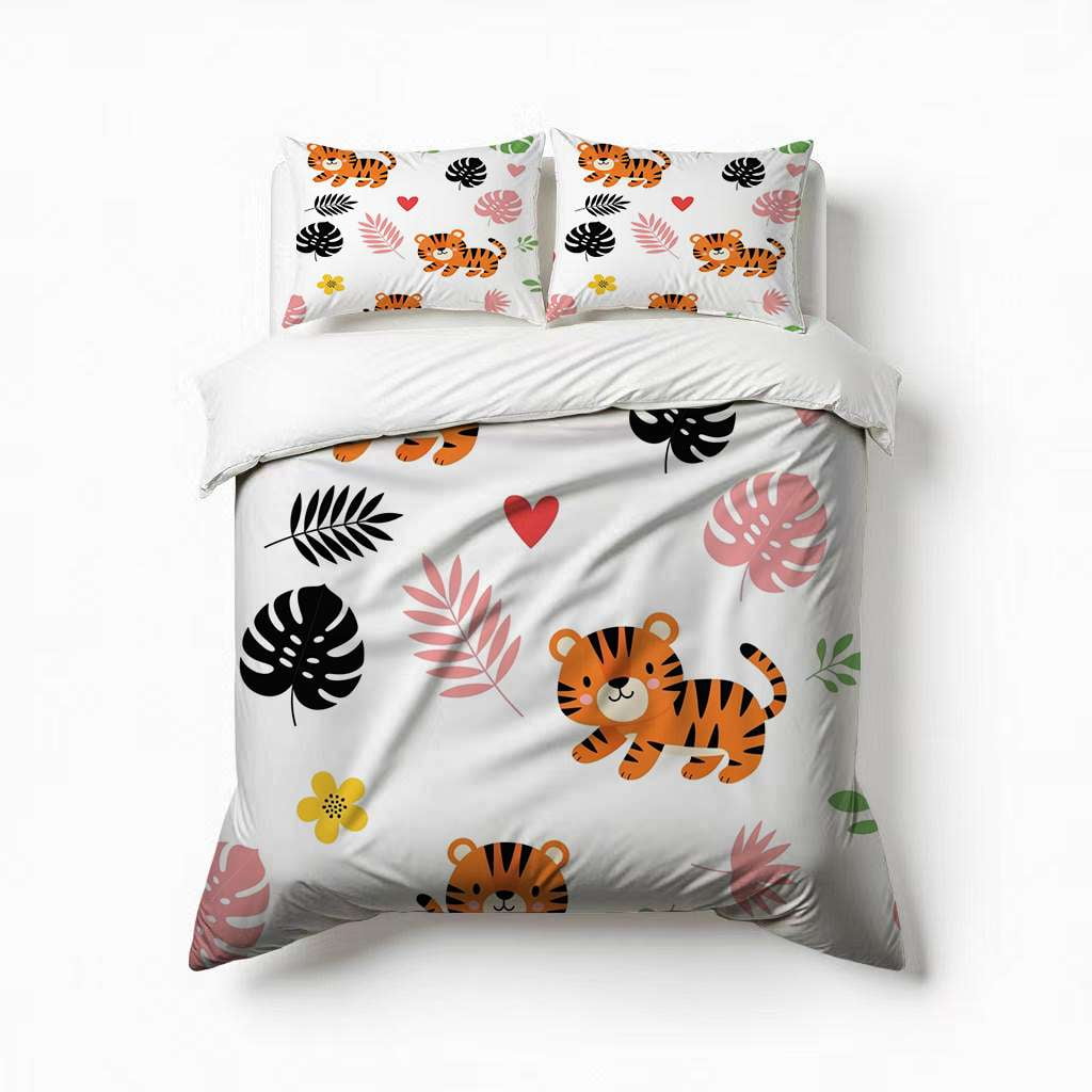 Cute Tiger Leaf Pattern Bedding Set 3 Pcs Soft Microfiber Quilt Cover ...