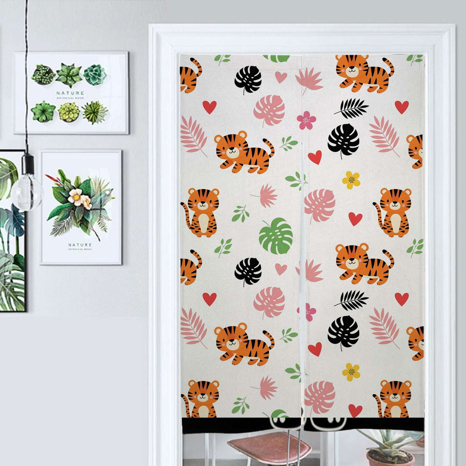Cute Tiger Leaf Pattern Door Curtain Nordic Living Room DoorCurtain ...