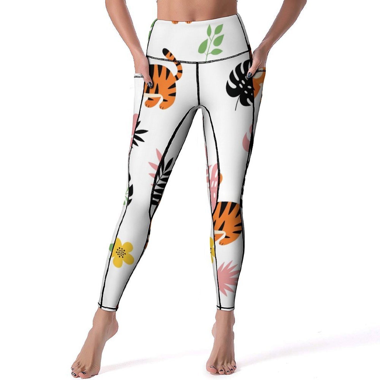 Cute Tiger Leaf Pattern Leggings Fitness Gym Yoga Pants High Waist ...