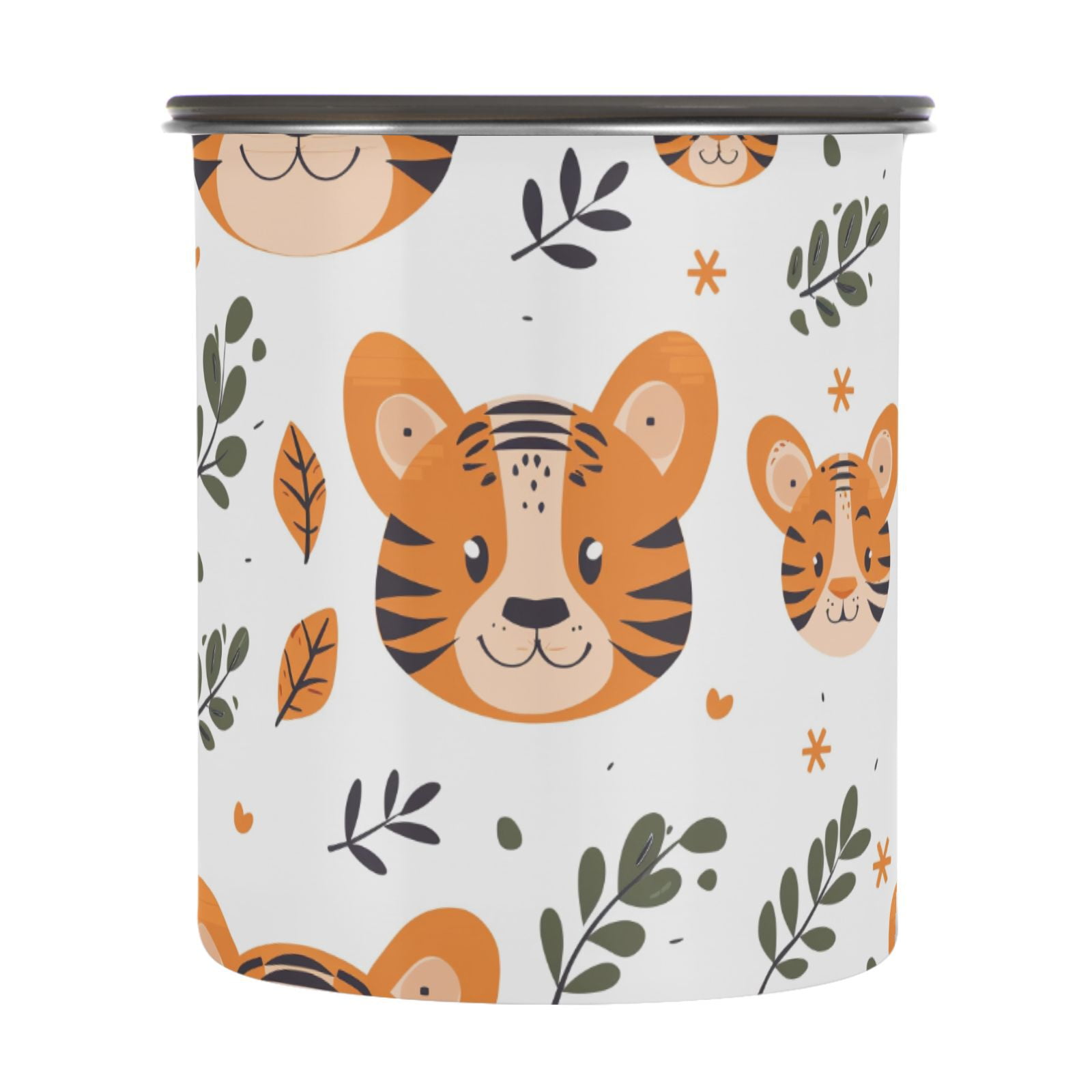 Cute Tiger Leaves Cartoon Airtight Coffee Bean Canister 30oz Food ...