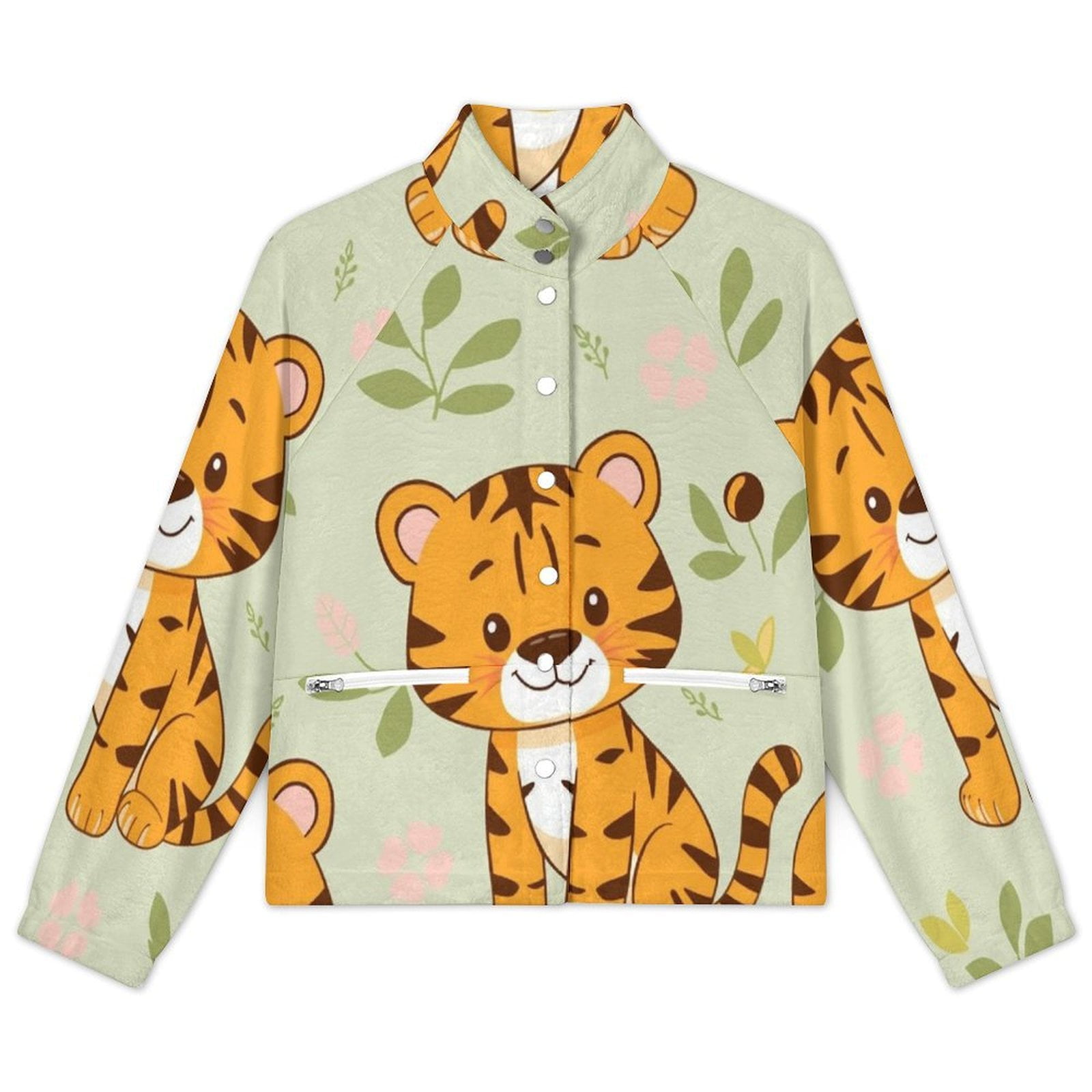 Cute Tiger Pattern Autumn Winter Jacket Women Coat Short Plush Stand ...