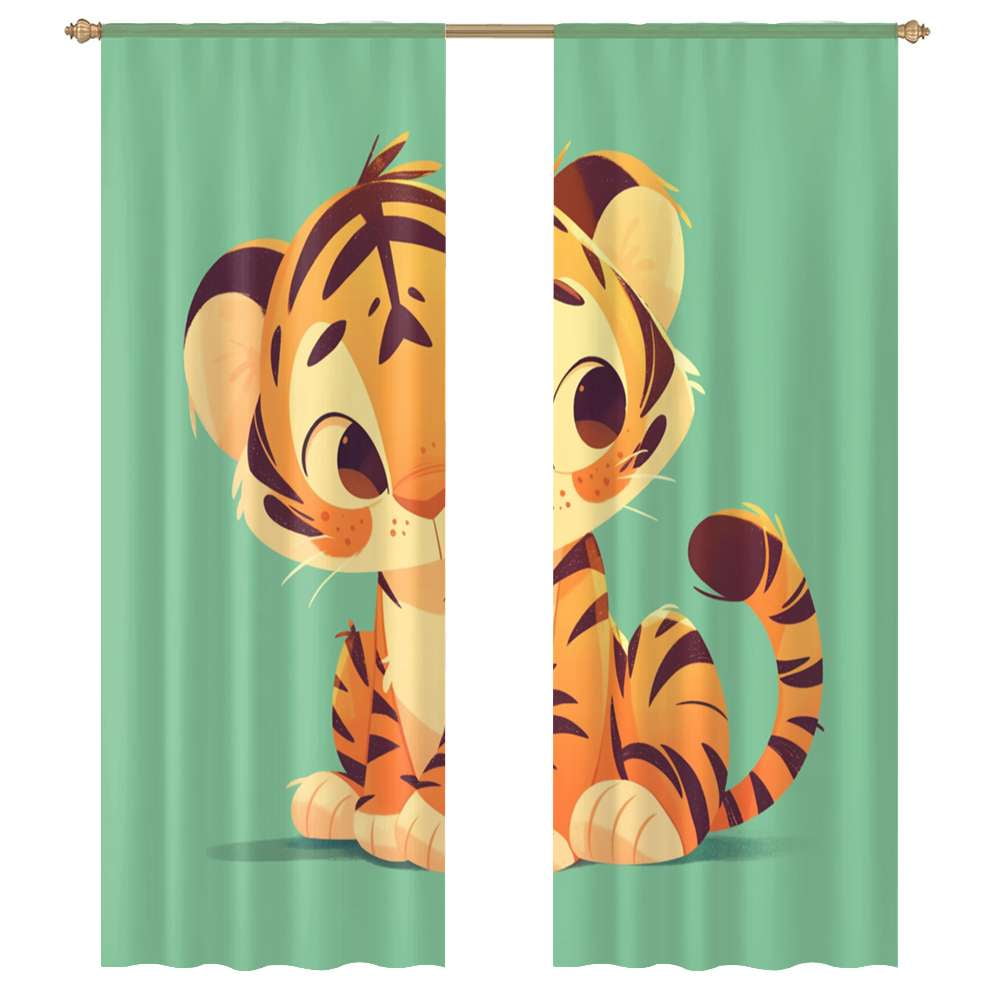 Cute Tiger Sheer Voile Curtain Window Tulle Curtains For Living Room ...