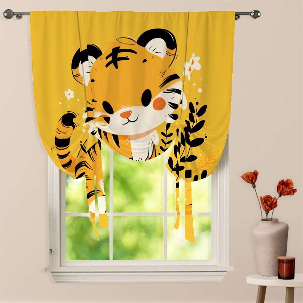 Cute Tiger Window Curtain for Living Room Roman Curtain Kitchen Tie-up ...