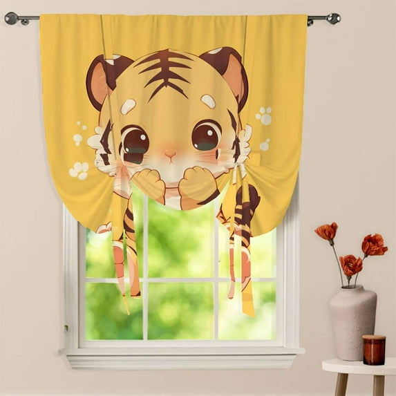Cute Tiger Window Curtain for Living Room Roman Curtain Kitchen Tie-up ...