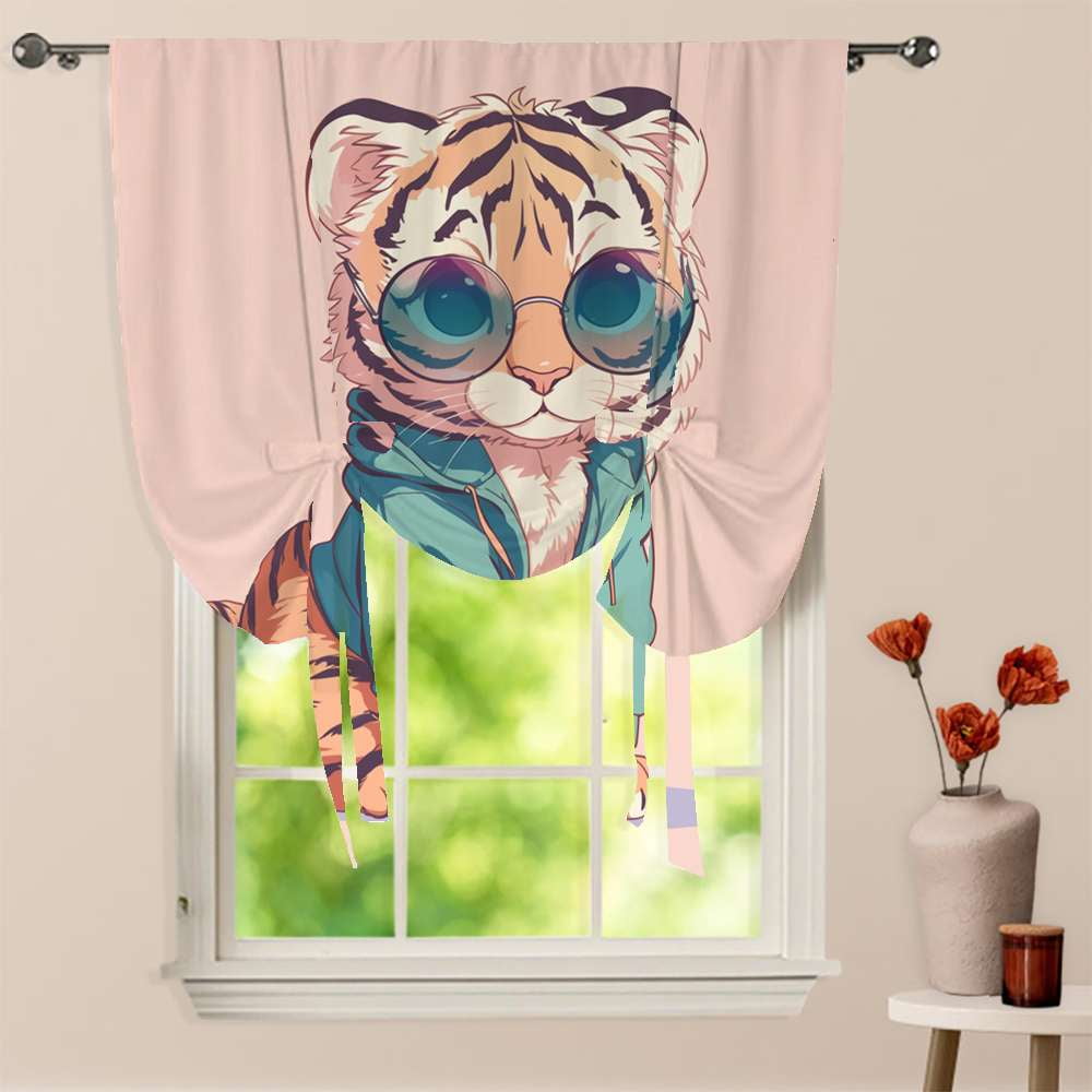 Cute Tiger Window Curtain for Living Room Roman Curtain Kitchen Tie-up ...