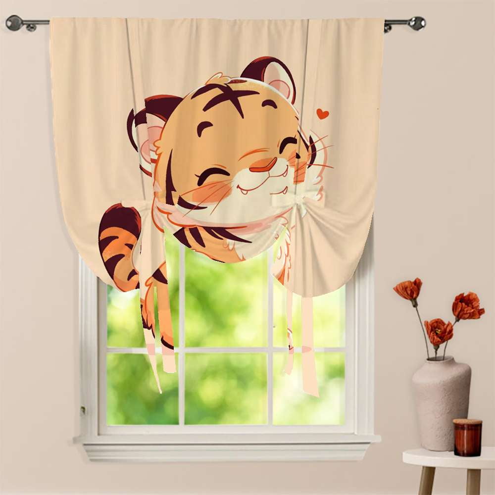 Cute Tiger Window Curtain for Living Room Roman Curtain Kitchen Tie-up ...
