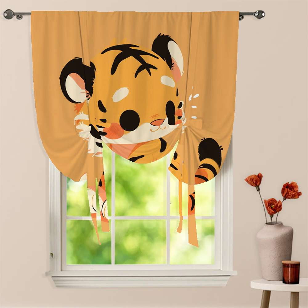 Cute Tiger Window Curtain for Living Room Roman Curtain Kitchen Tie-up ...