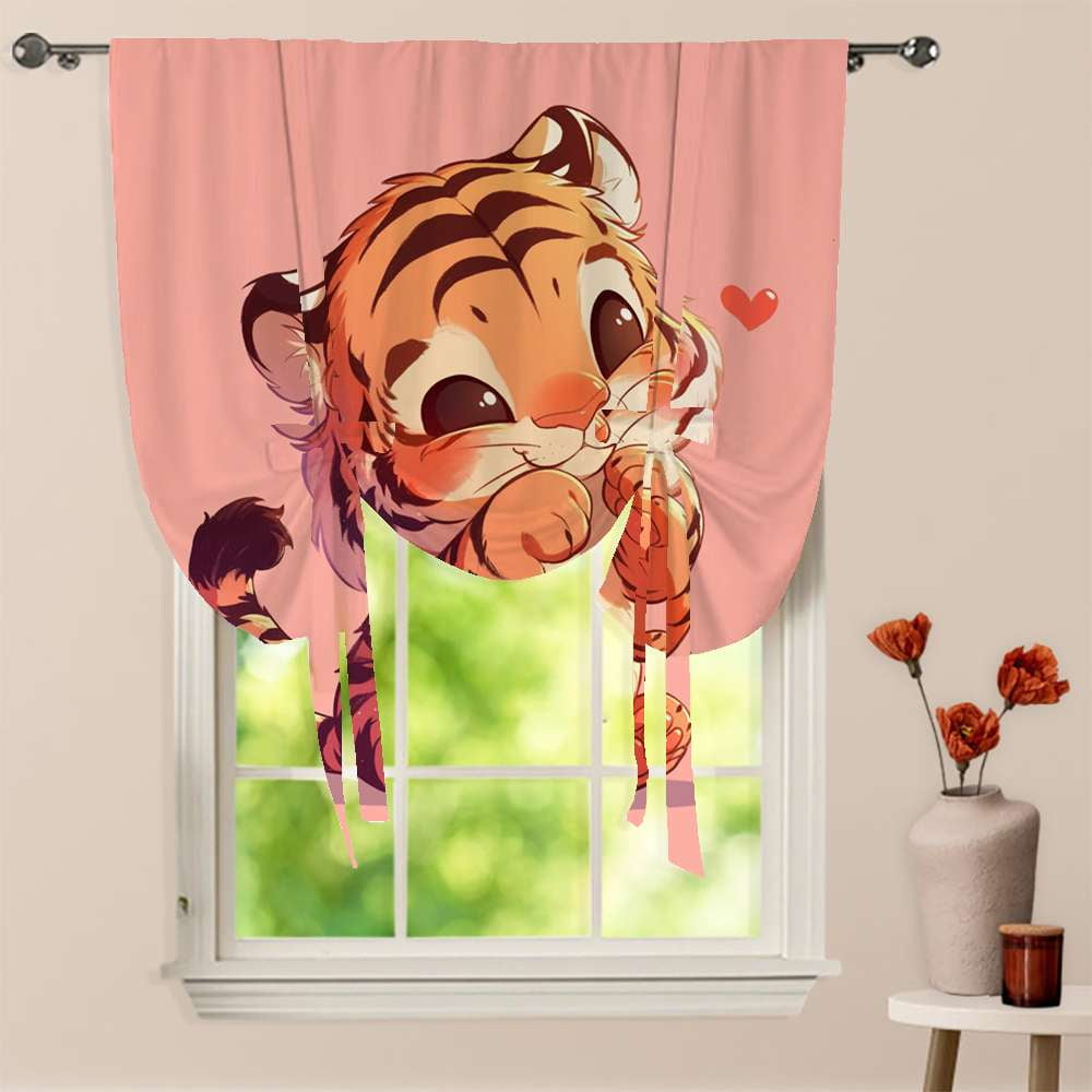Cute Tiger Window Curtain for Living Room Roman Curtain Kitchen Tie-up ...