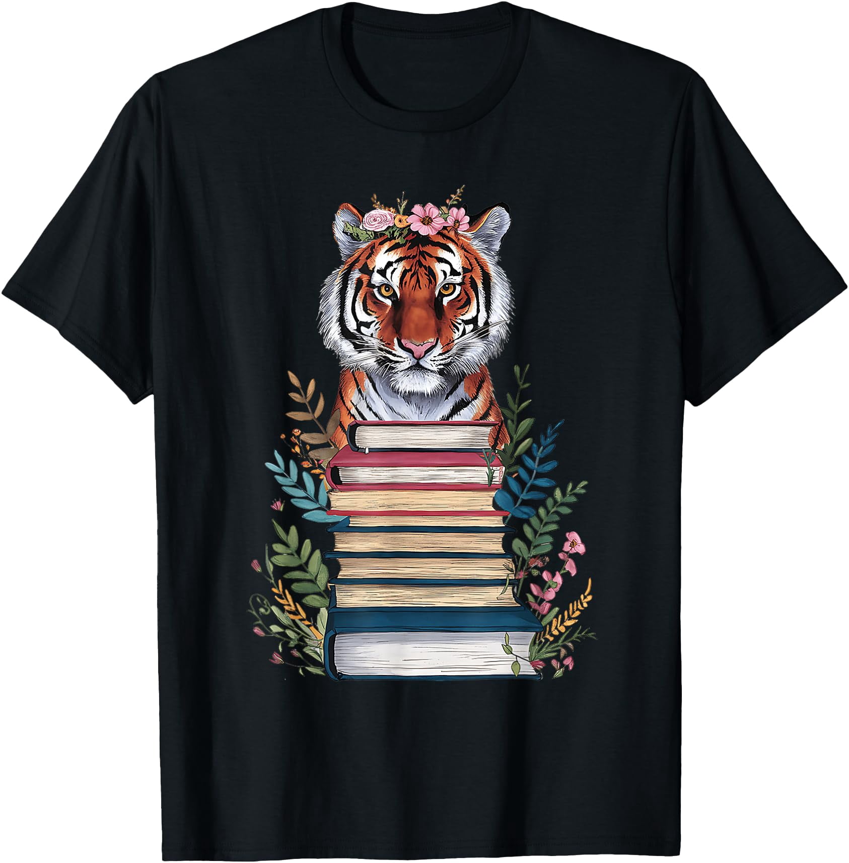 Cute Tiger with Floral Crown T-Shirt for Book Lovers and Librarians ...