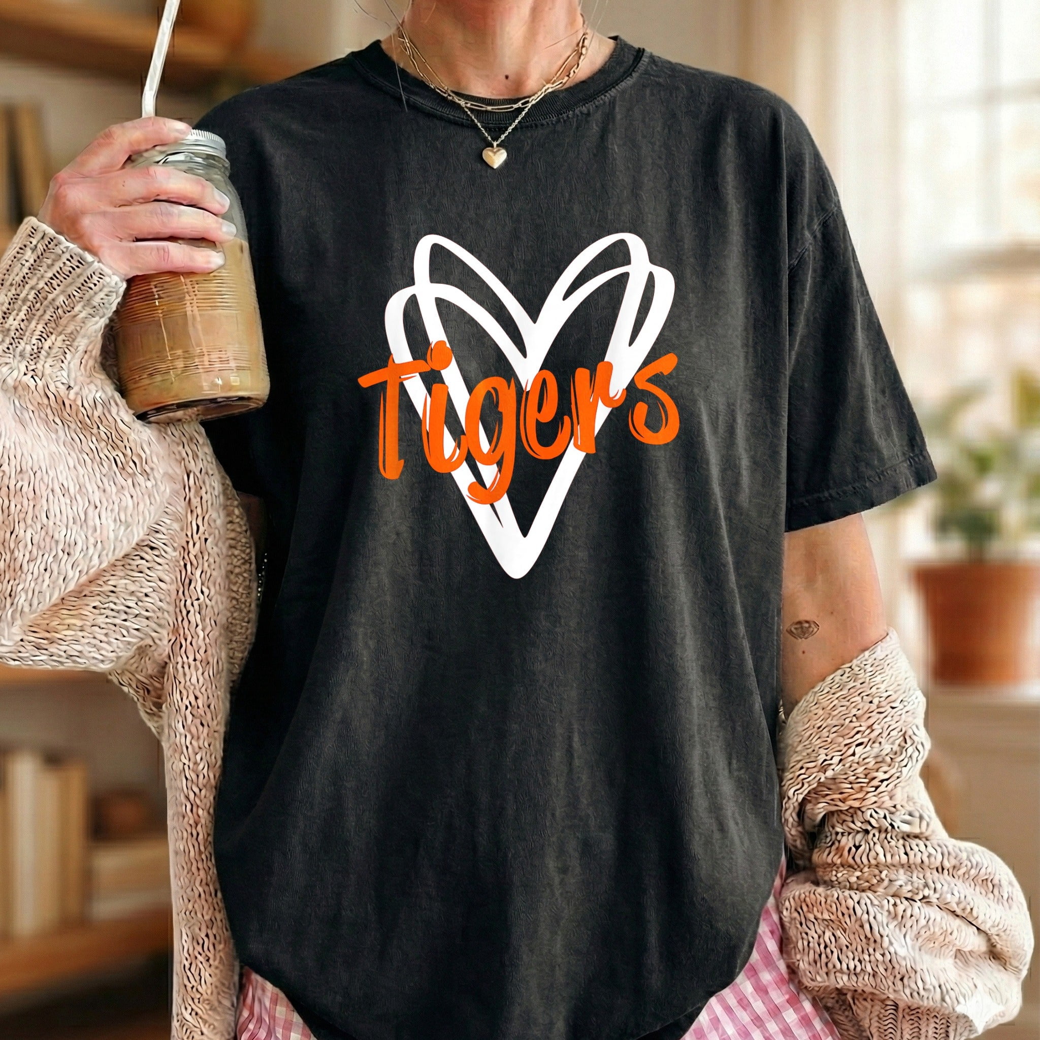 Cute Tigers Heart Design Comfort Colors T-Shirt for School Sports Team ...