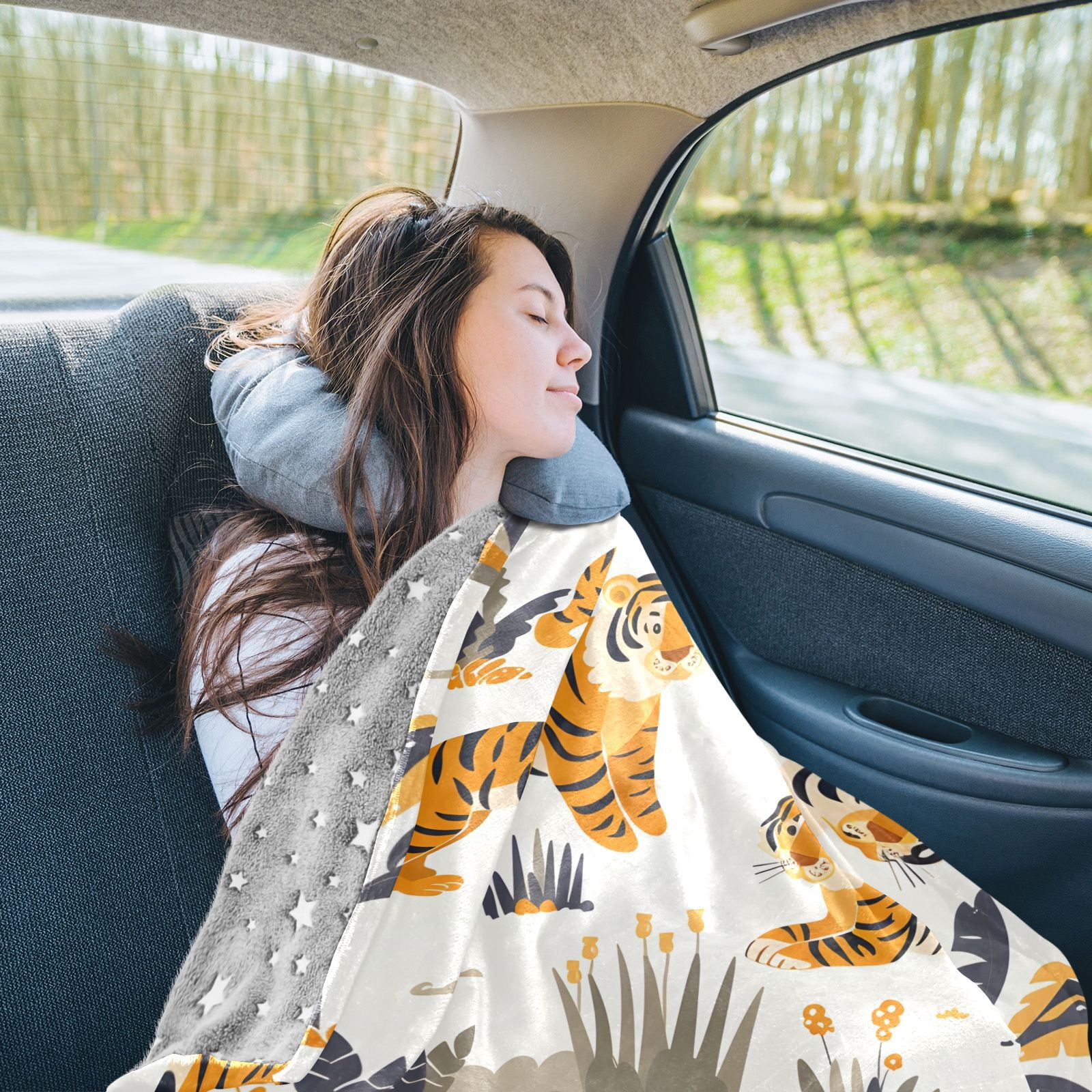 Cute Tigers Travel Blanket Pillow Compact Foldable Airplane Throw ...
