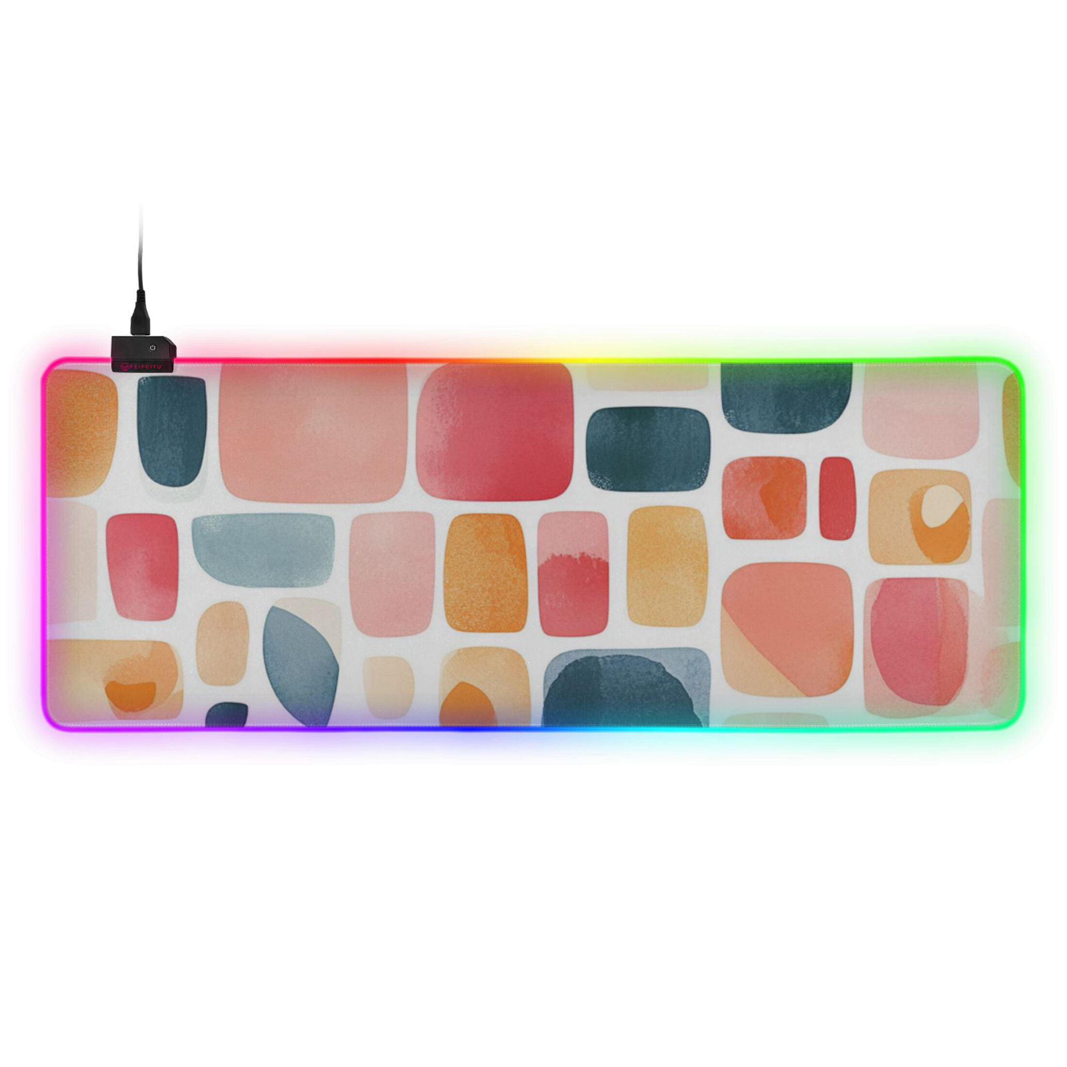 Cute Tile Patterns RGB Gaming Mouse Pad Large Keyboard Mat Rubber Base ...