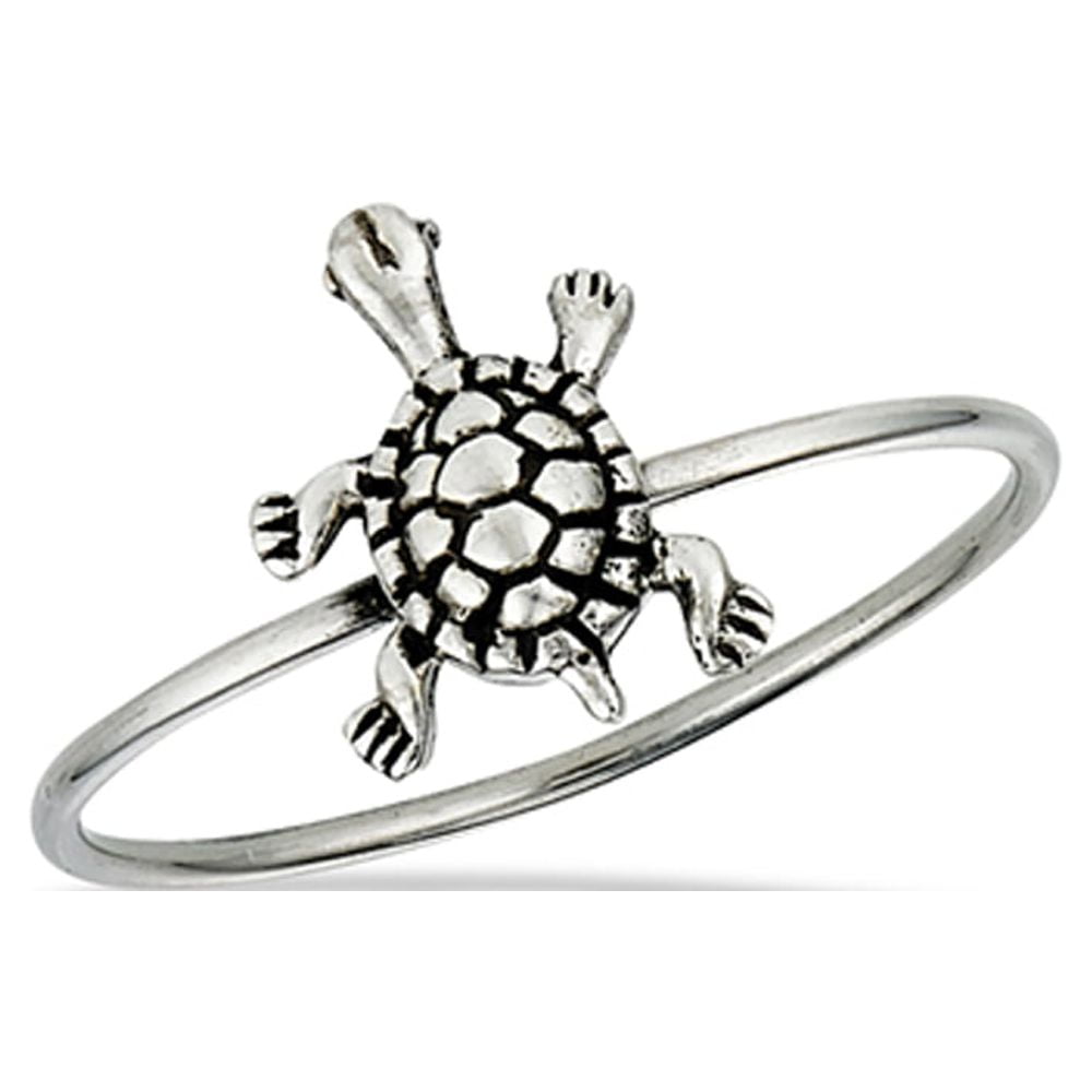 Cute Tiny Curious Turtle Animal Ring .925 Sterling Silver Band Jewelry ...