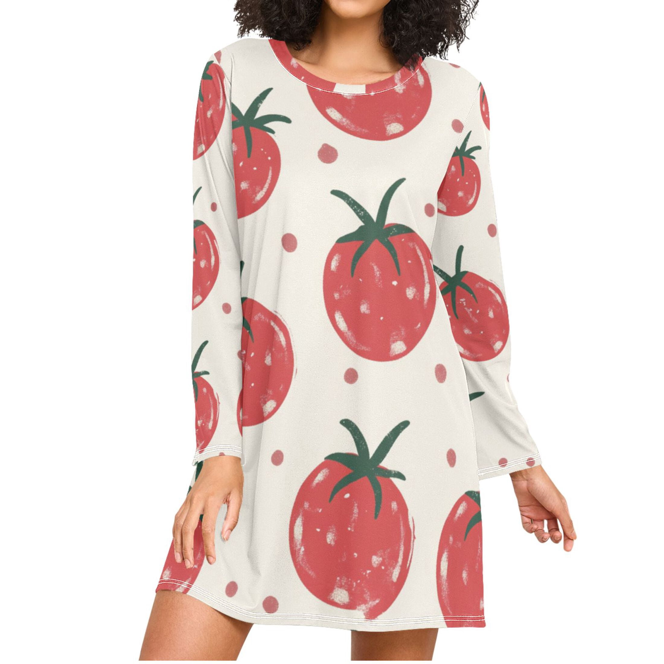 Cute Tomatoes Hand Drawn Cartoon Women's Long Sleeves Nightgowns ...