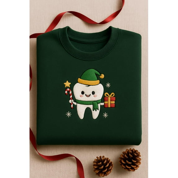 Cute Tooth Elf Embroidered Sweatshirt, Dental Assistant Christmas Gift ...