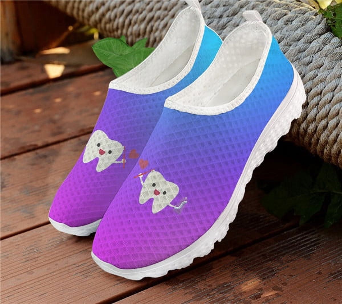 Cute Toothbrush Pattern Mesh Loafers Women Flats Slip On Sneakers Teeth ...