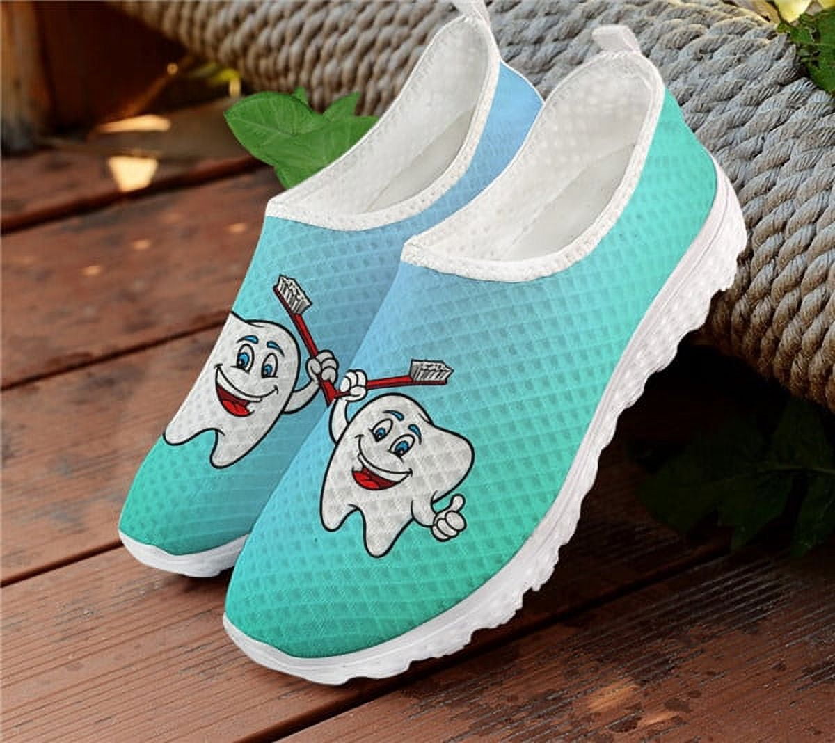 Cute Toothbrush Pattern Mesh Loafers Women Flats Slip On Sneakers Teeth ...