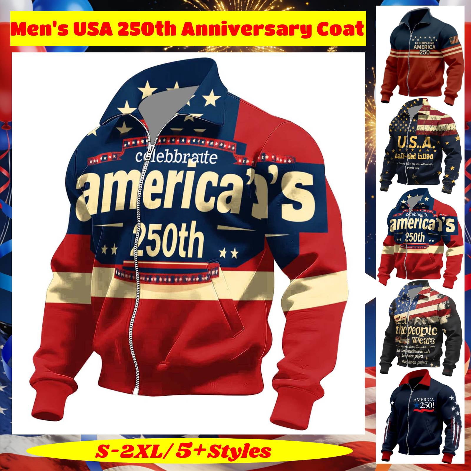 Men's USA 250th Anniversary Commemorative Zip Jacket, Independence Day ...
