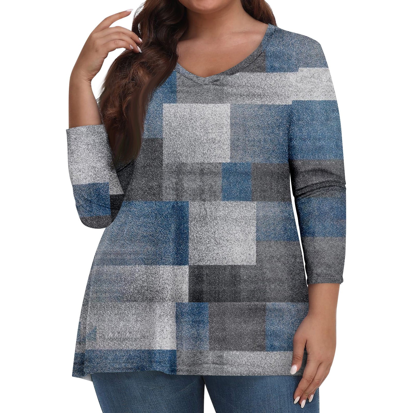Cute Tops for Women Fall Plus Size Shirts 3/4 Length Sleeve V Neck ...