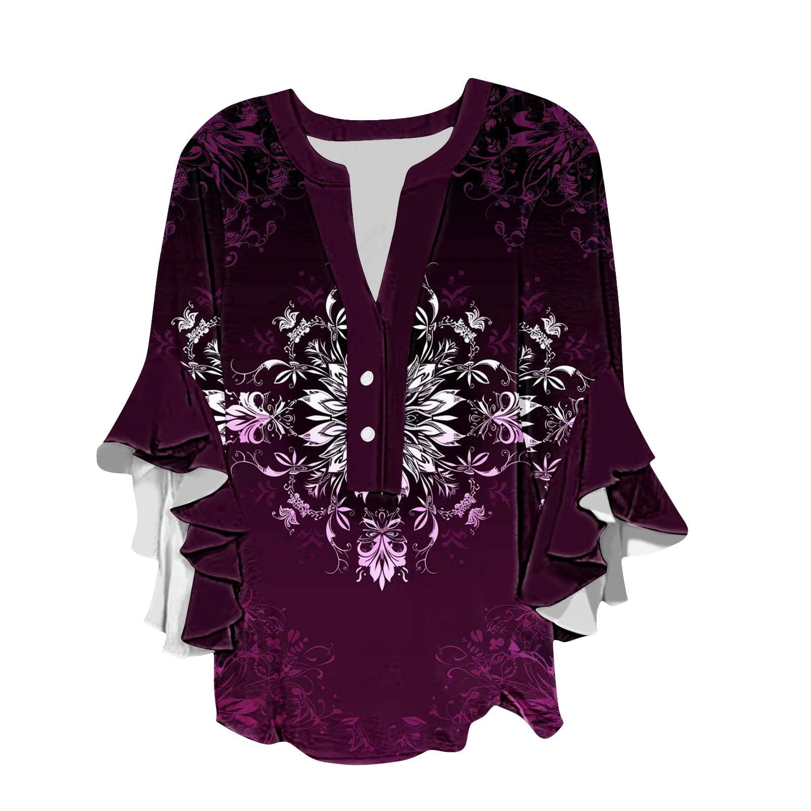 Cute Tops for Women, Womens Tops Dressy Casual Ruffle 3/4 Sleeve V-Neck ...