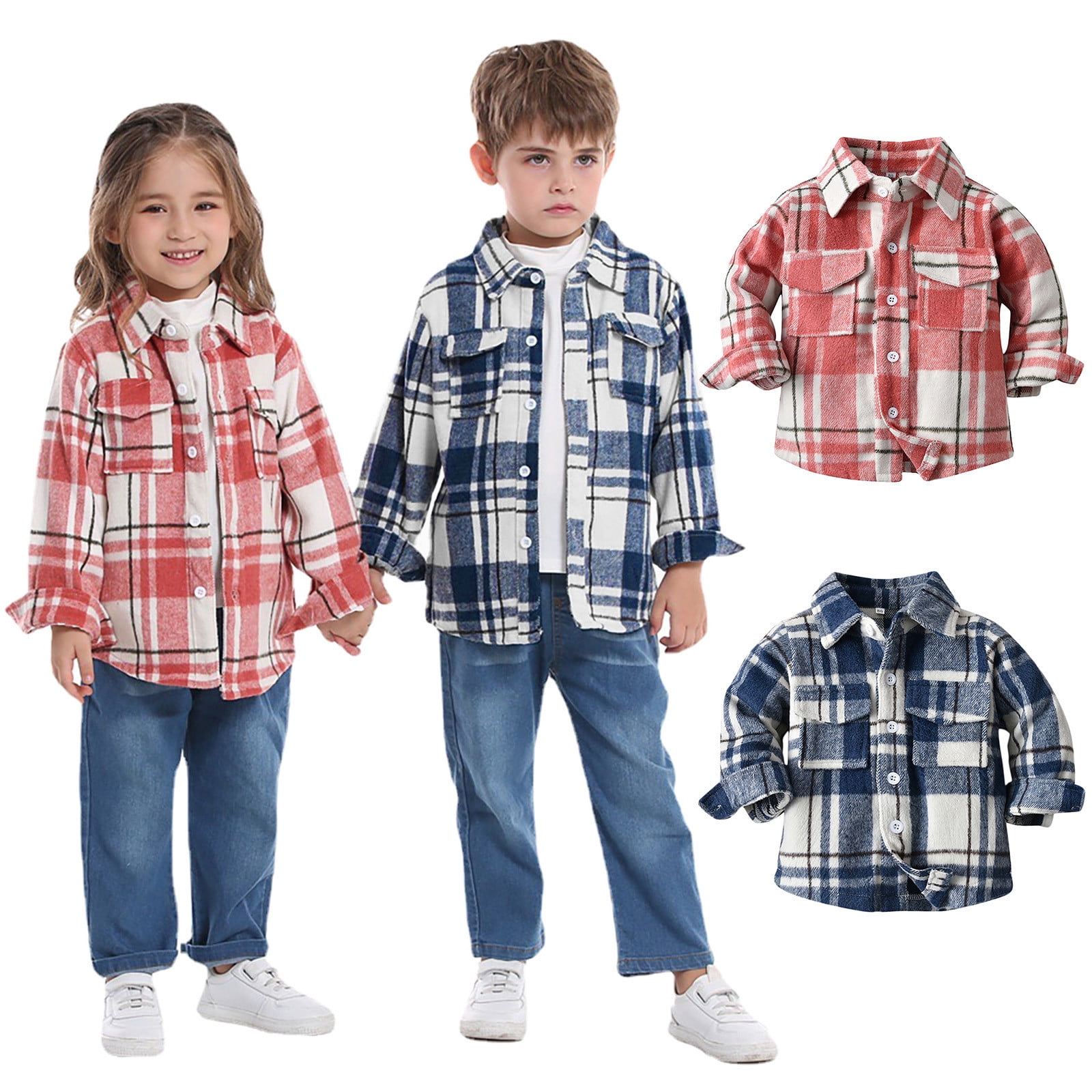 Cute Tops for Boys Girls Coat Jacket Plaid Long Sleeve Lapel Button ...