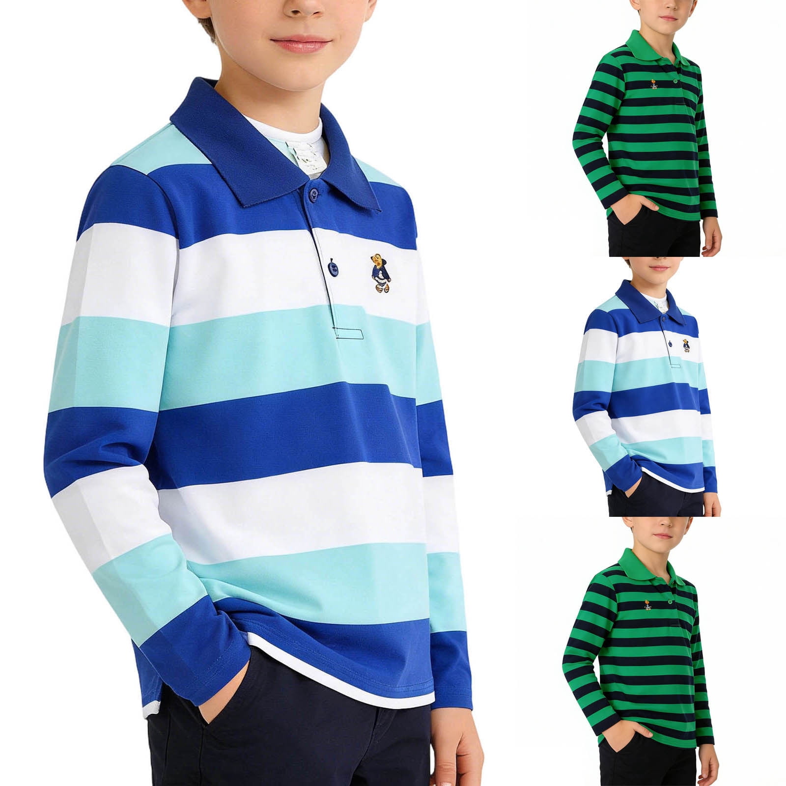 Cute Tops for Boys Korean Style Striped Long Sleeve With Collar Big ...