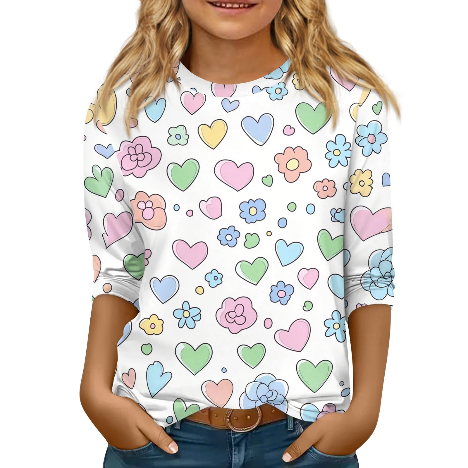 Cute Tops for Teen Girls 3/4 Sleeve Spring Casual Shirts Cartoon Print ...