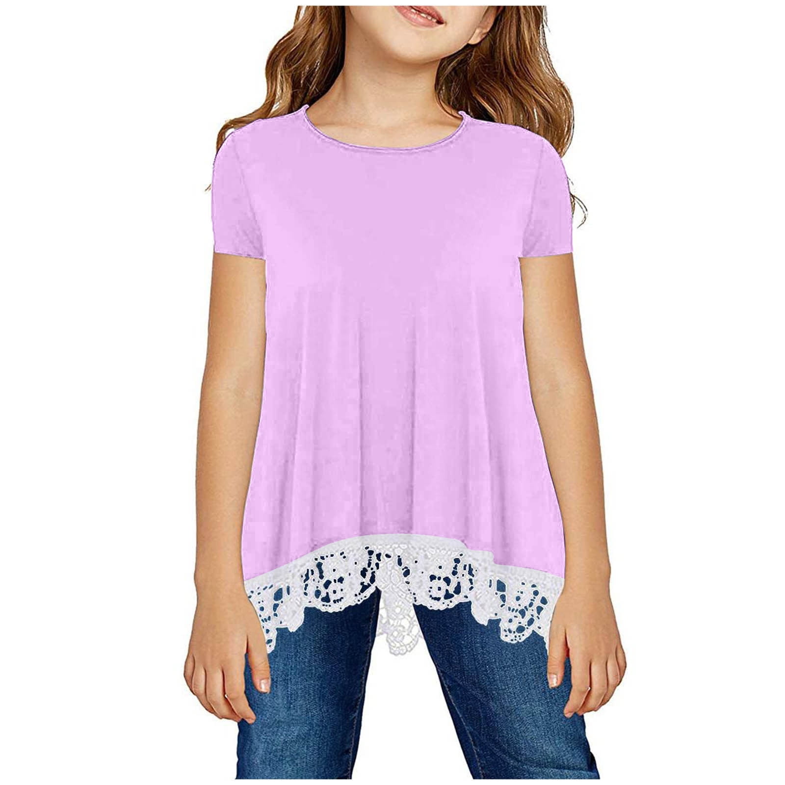 Cute Tops for Teens Girls 3-14 Years Kids Short Sleeve Crewneck Tees ...