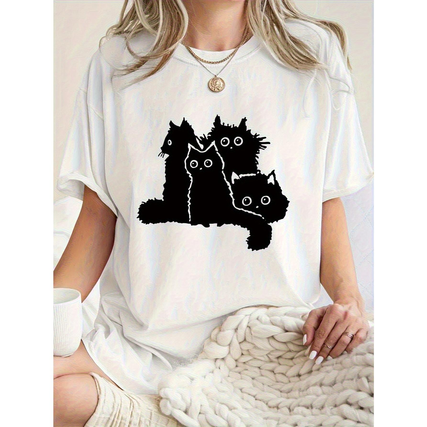 Cute Tops for Women "Group Of Cats With Sketchy Cat Graphic" Cat - Loving Themed Print Tshirts ...