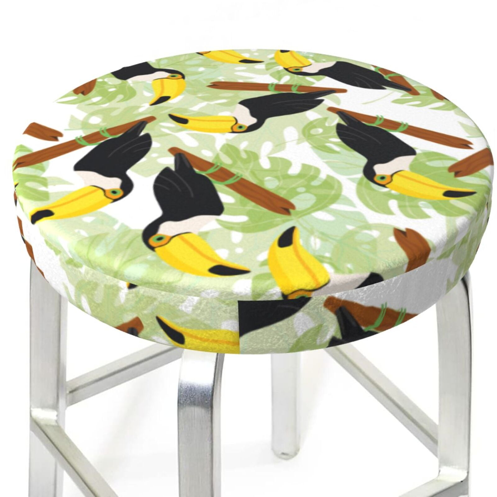 Cute Toucan Monstera On Branch Round Bar Stool Seat Covers, Elastic ...