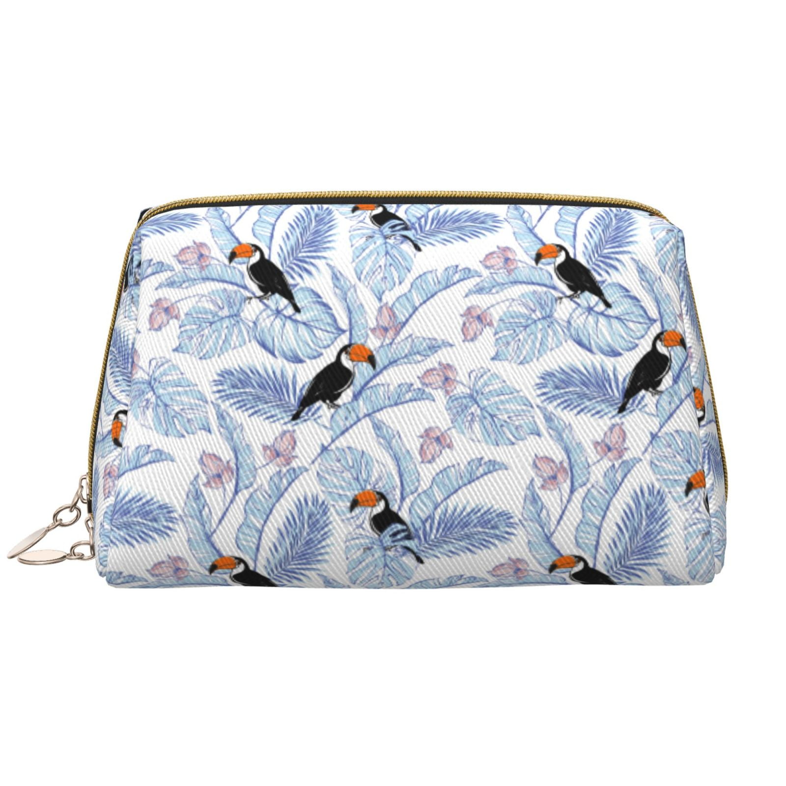 Cute Toucan Monstera Palm Leaves Makeup Bag, Large Capacity Cosmetic ...