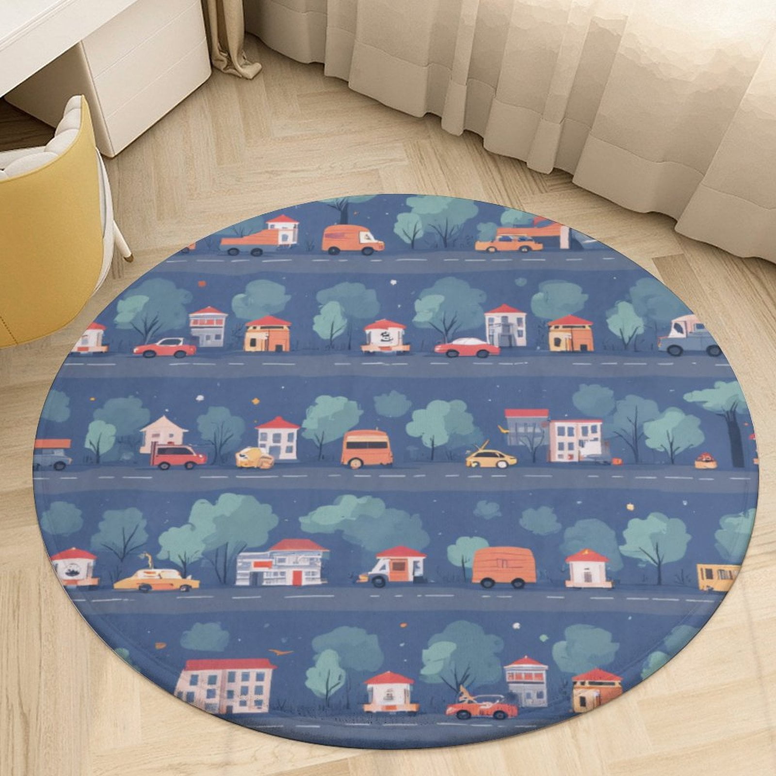 Cute Town Street Scene Pattern Round Area Rugs for Bedroom Living Room ...