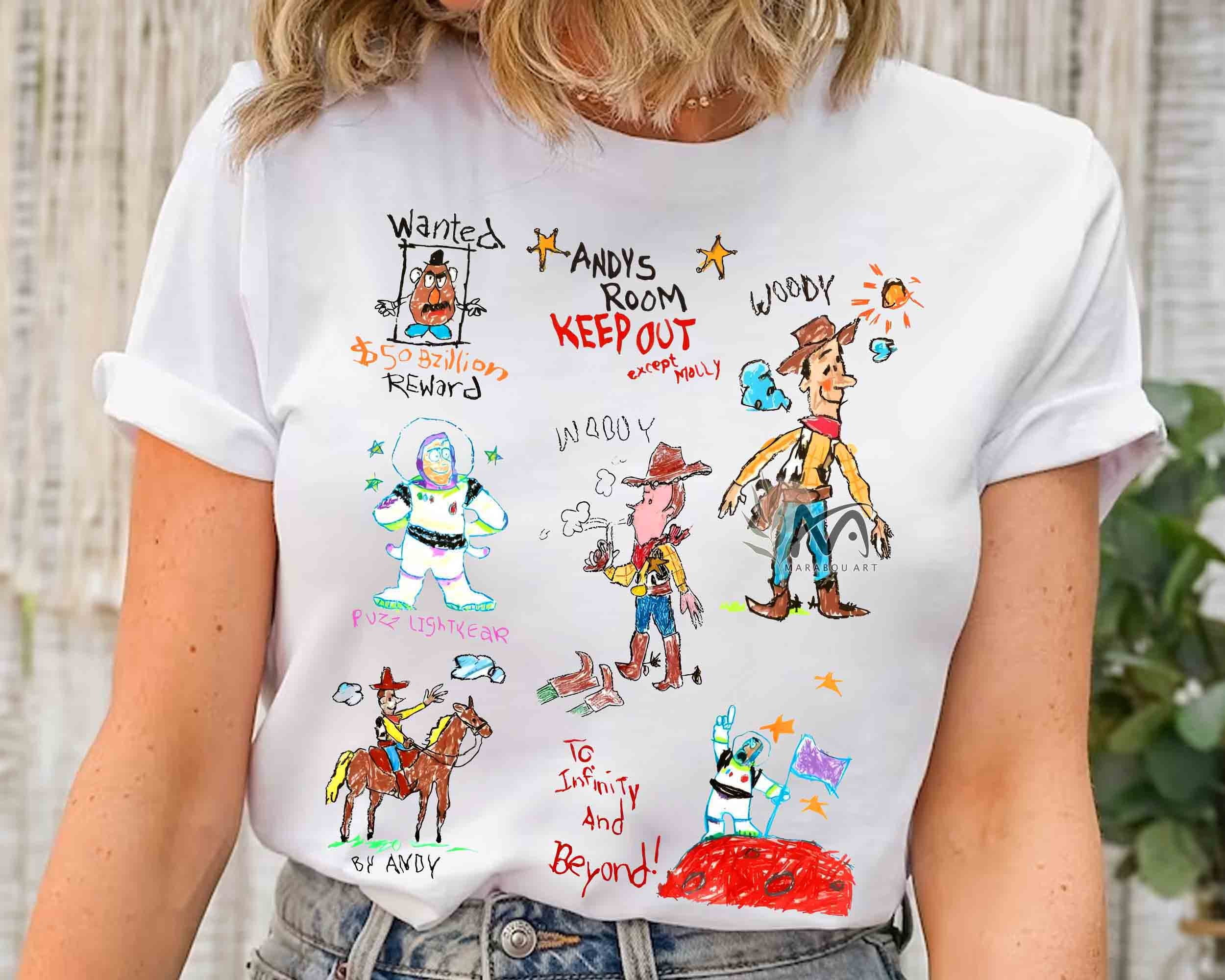Cute Toy Story Land Andy's Room Drawings T-shirt, Disney Woody Buzz ...