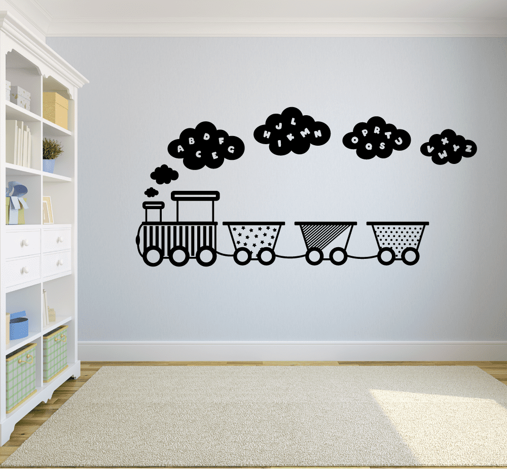 Cute Train Alphabet Stars Clouds Toy Railroad Trains Wall Sticker Art ...