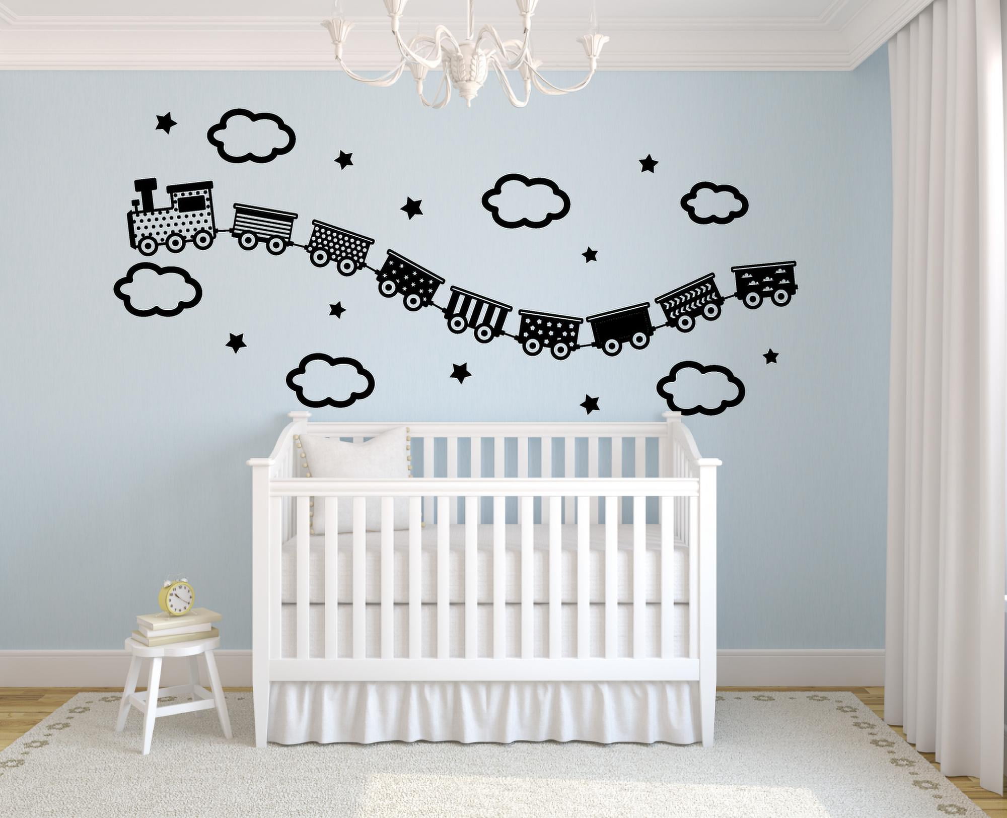 Cute Train Pattern Stars Clouds Toy Railroad Trains Wall Sticker Art ...
