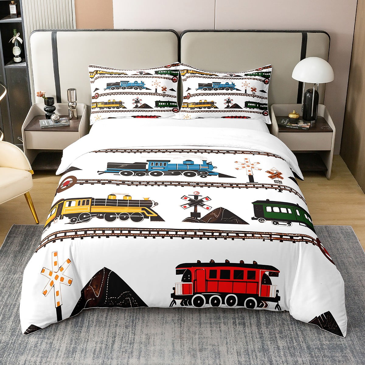 Cute Train Railway 100% Cotton Duvet Cover Twin Size, Cartoon Steam ...