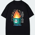 Cute Trash Can With Fire Flame Cartoon Print Black T Shirt For Casual ...
