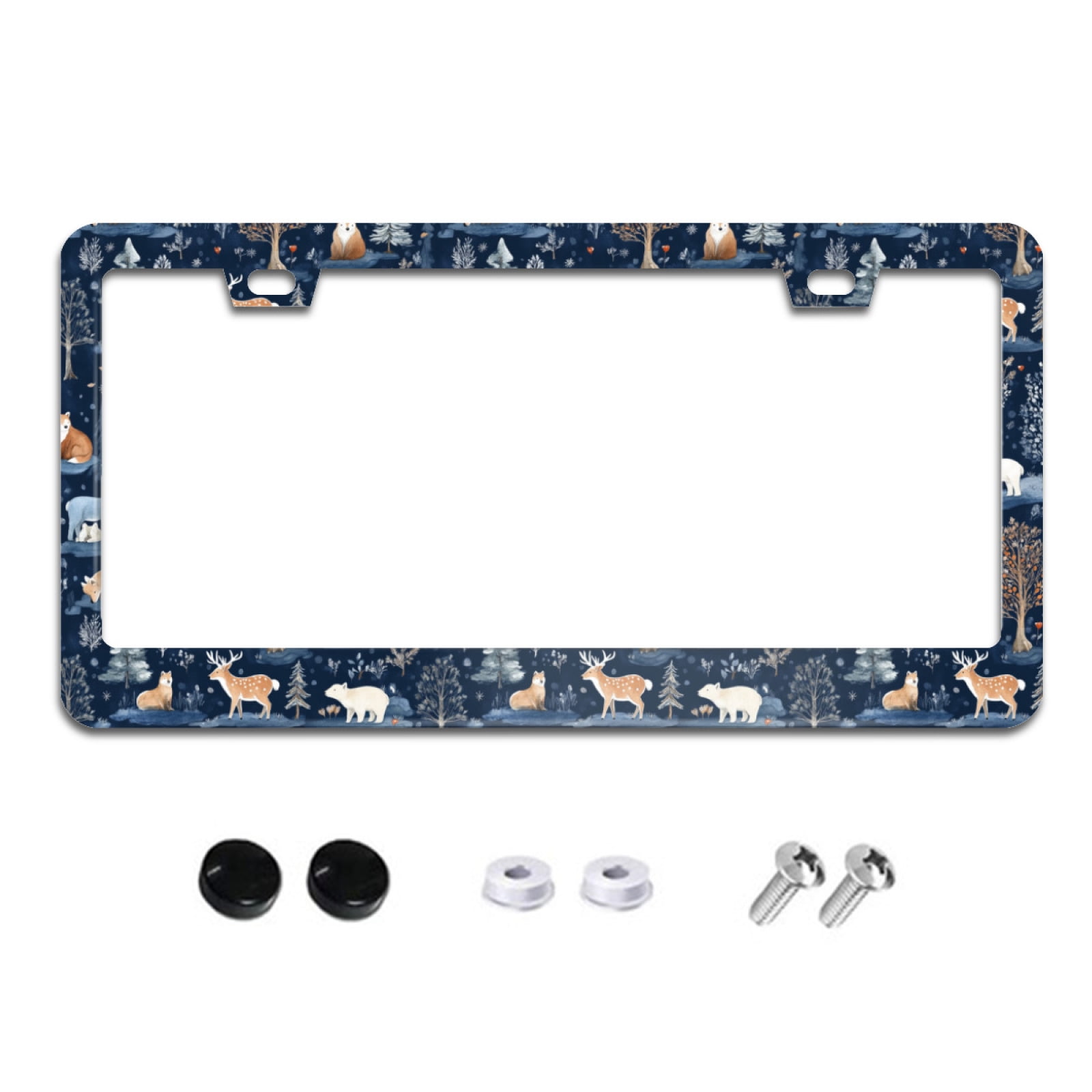 Cute Trees and Forest Bear Fox Deer Animals License Plate Frames for ...