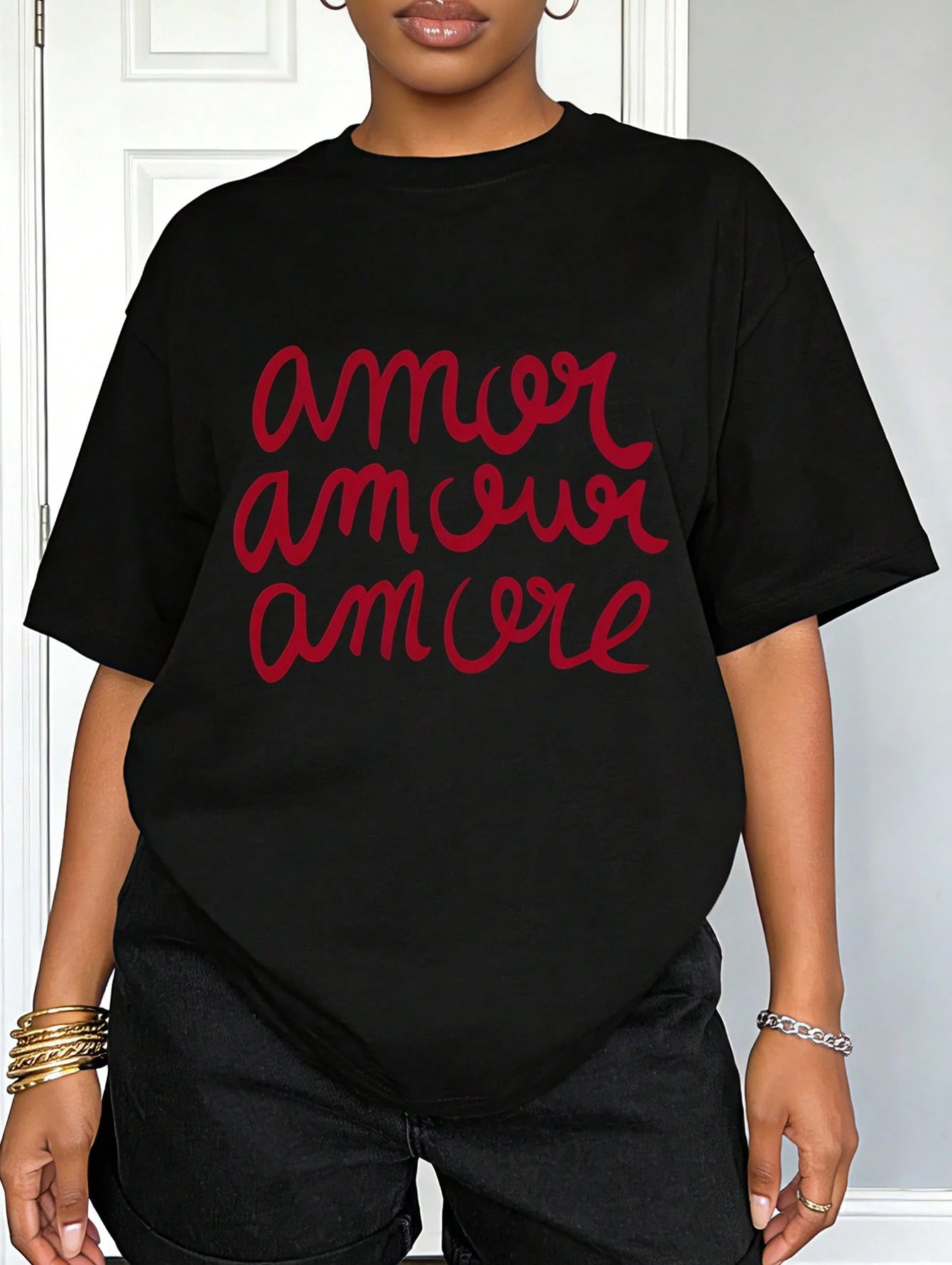 Cute Trendy Women's Oversized T-Shirt with 'Amor Amour Amore' Romantic ...