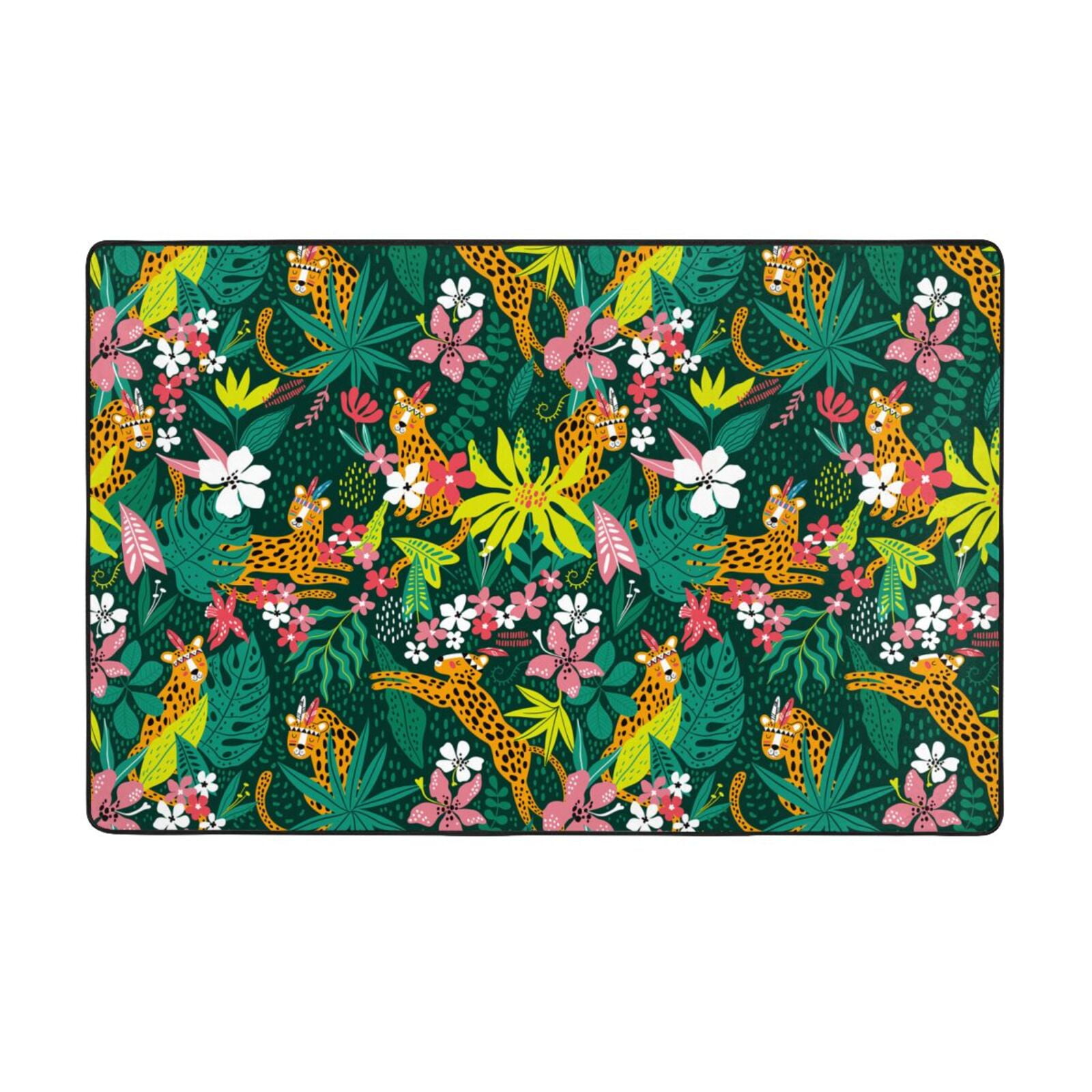 Cute Tribal Leopards Shaggy Area Rug, Rugs for Living Room Bedroom Non ...