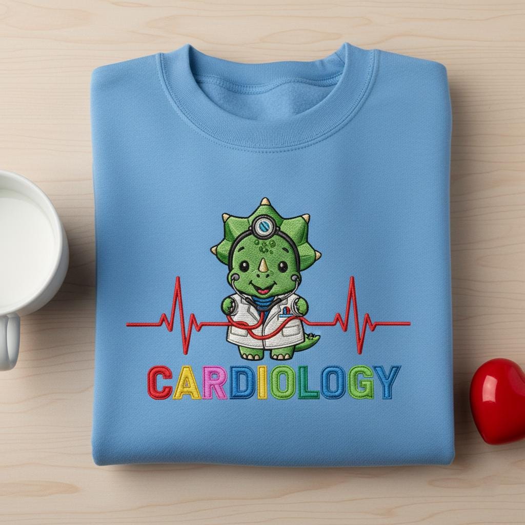 Cute Triceratops Cardiology Embroidered Sweatshirt, Cardiac Nurse Gift ...