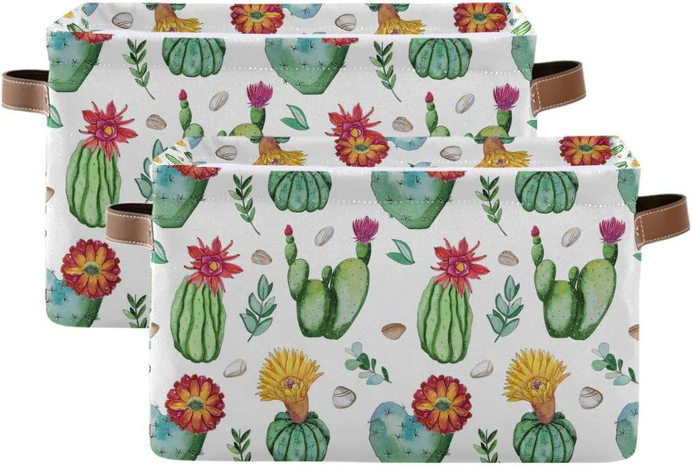 Cute Tropical Plant Cactus and Yellow Flowers Square Storage Basket ...