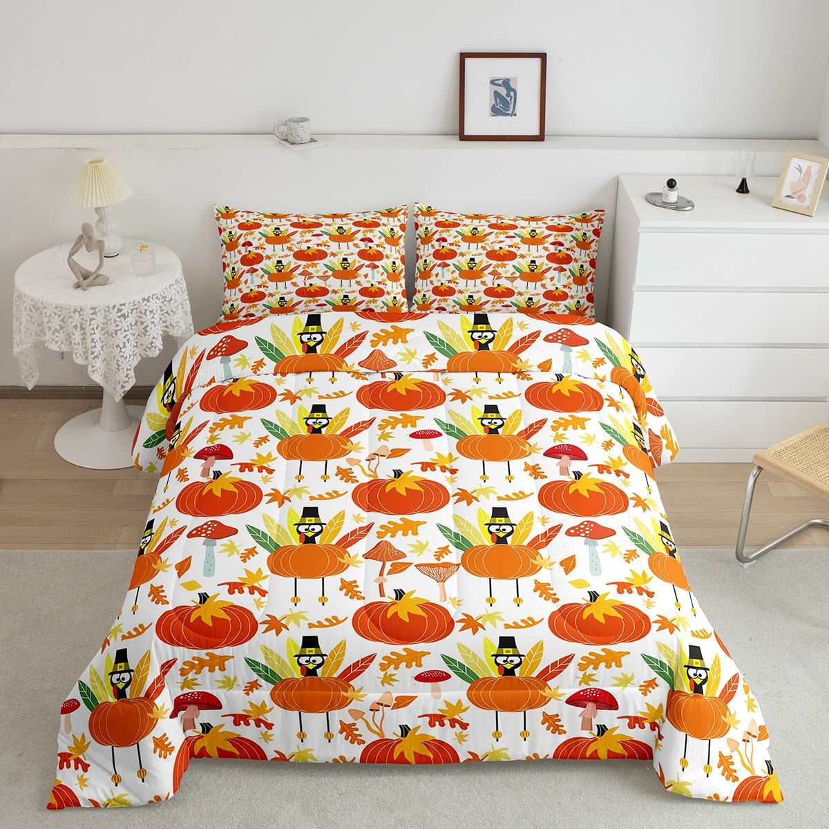 Cute Turkey Bedding Thanksgiving Day Gifts Comforter Set Women Fall Season Bedding Comforter ...