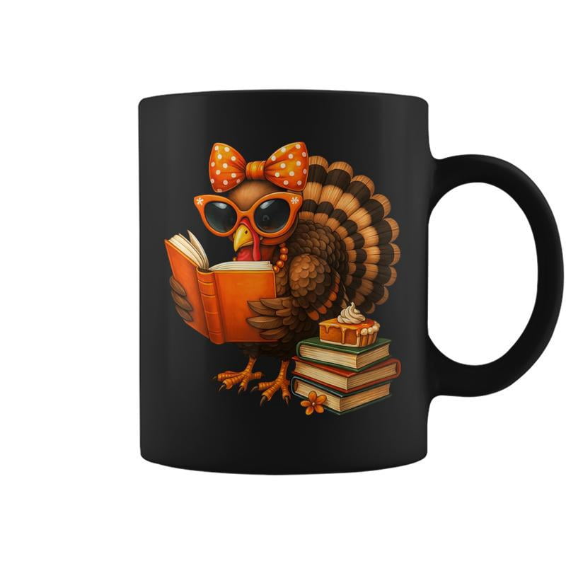 Cute Turkey Reading Book Lovers Bow Thanksgiving Womens Coff - Walmart.com