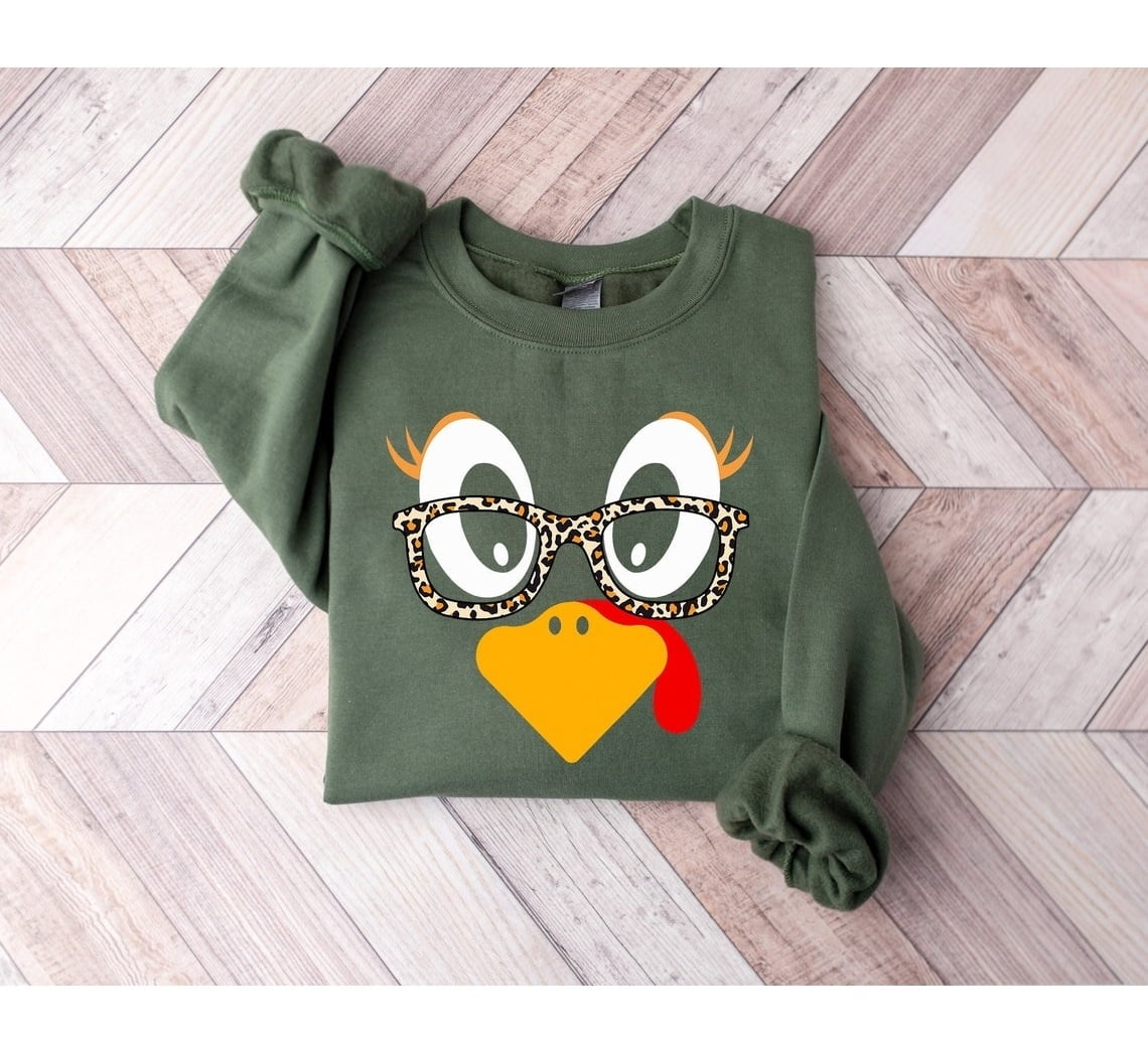 Cute Turkey Thanksgiving Sweatshirt, Funny Turkey Face Top, Family Fall ...